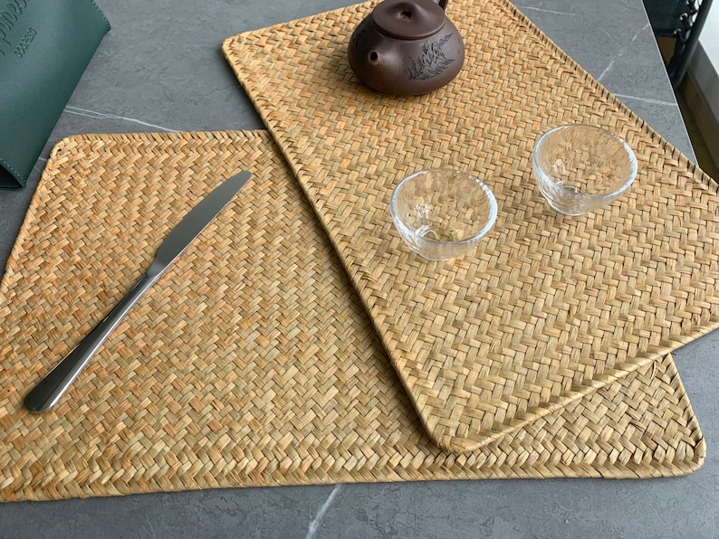 Rattan Rectangle Place Mat Wicker Dinner Mat Rattan Table - Etsy