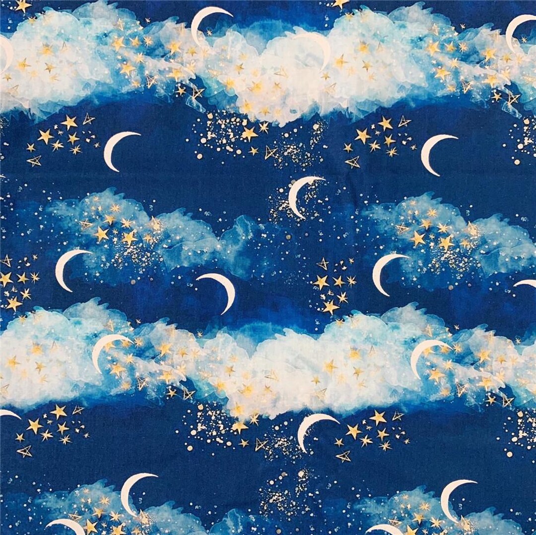 Moon Fabric, Cloud Fabric,100% Cotton Fabric,stars Fabric by Half Yrad ...