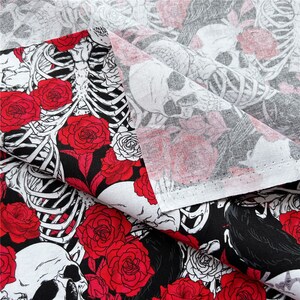 Floral Skull Fabric Gothic Skull Print Fabric 100% Cotton Fabric by ...