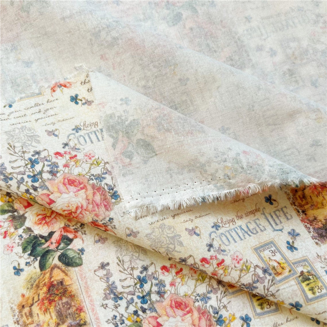 Vintage Junk Jounal Flower Flowers Cotton Fabric by Half Yard Digital ...
