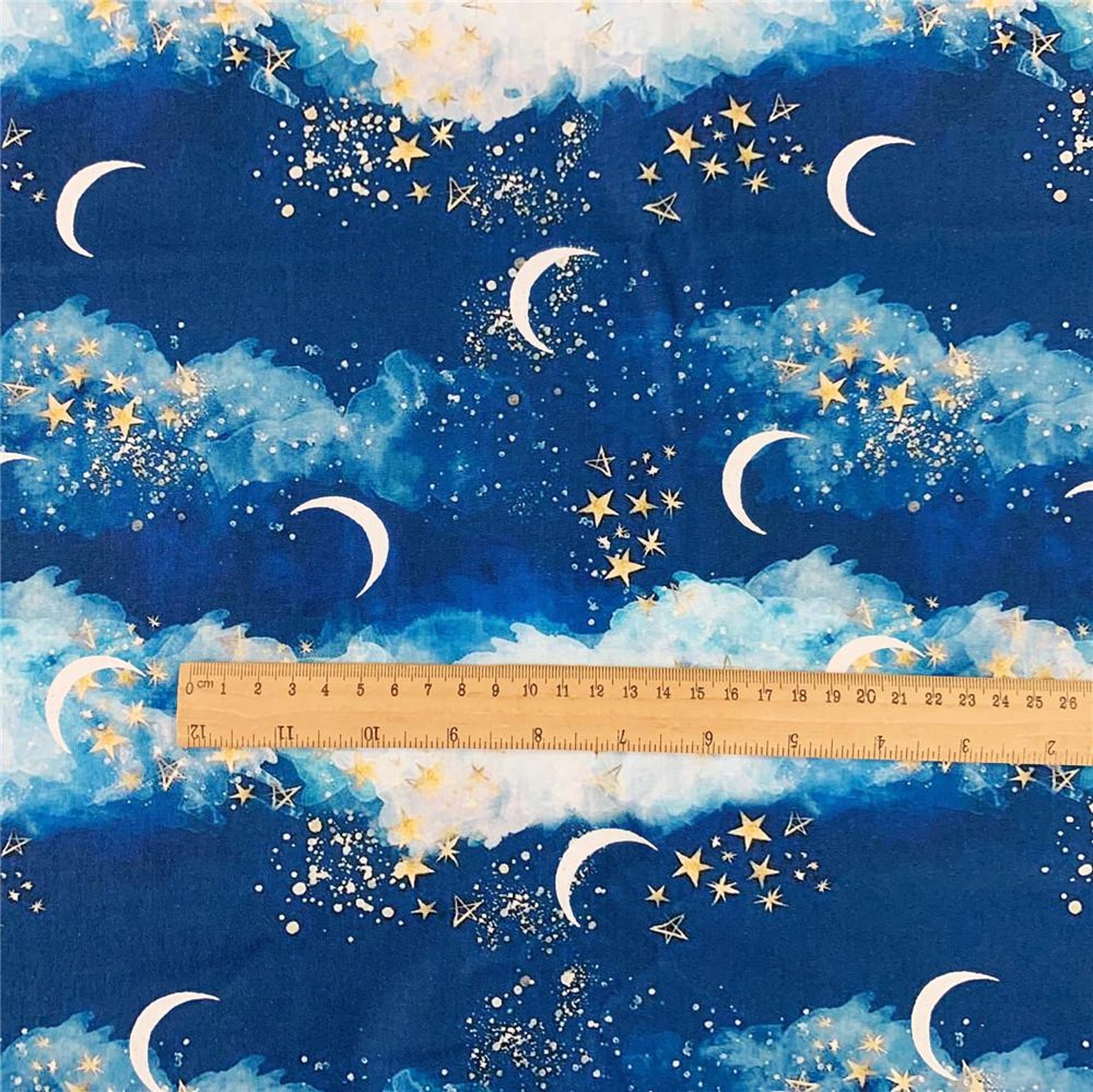 Moon Fabric, Cloud Fabric,100% Cotton Fabric,stars Fabric by Half Yrad ...