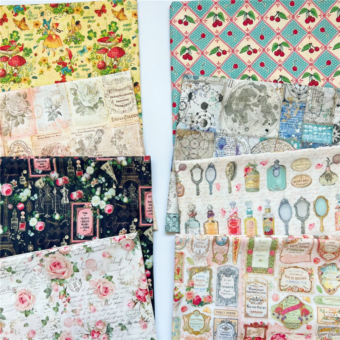 Vintage Junk Jounal Flower Floral Cotton Fabric by Half Yard Digital ...
