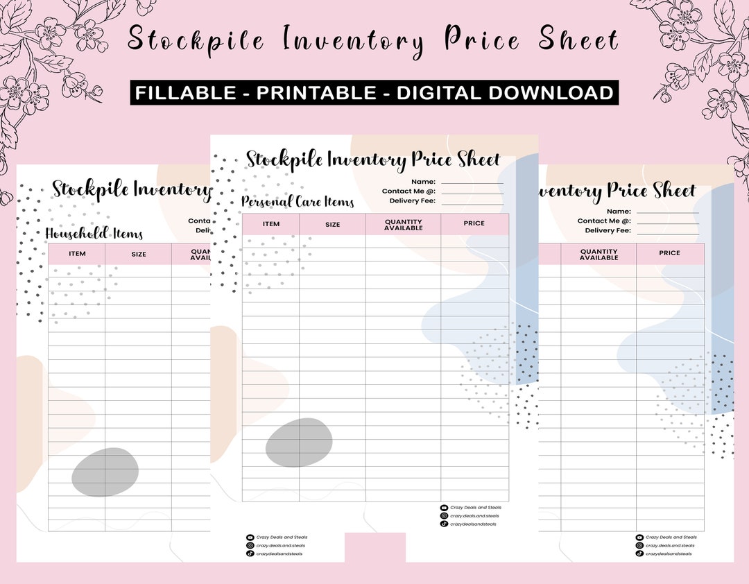 Couponing Stockpile Inventory Price Sheet, PDF Digital Download ...