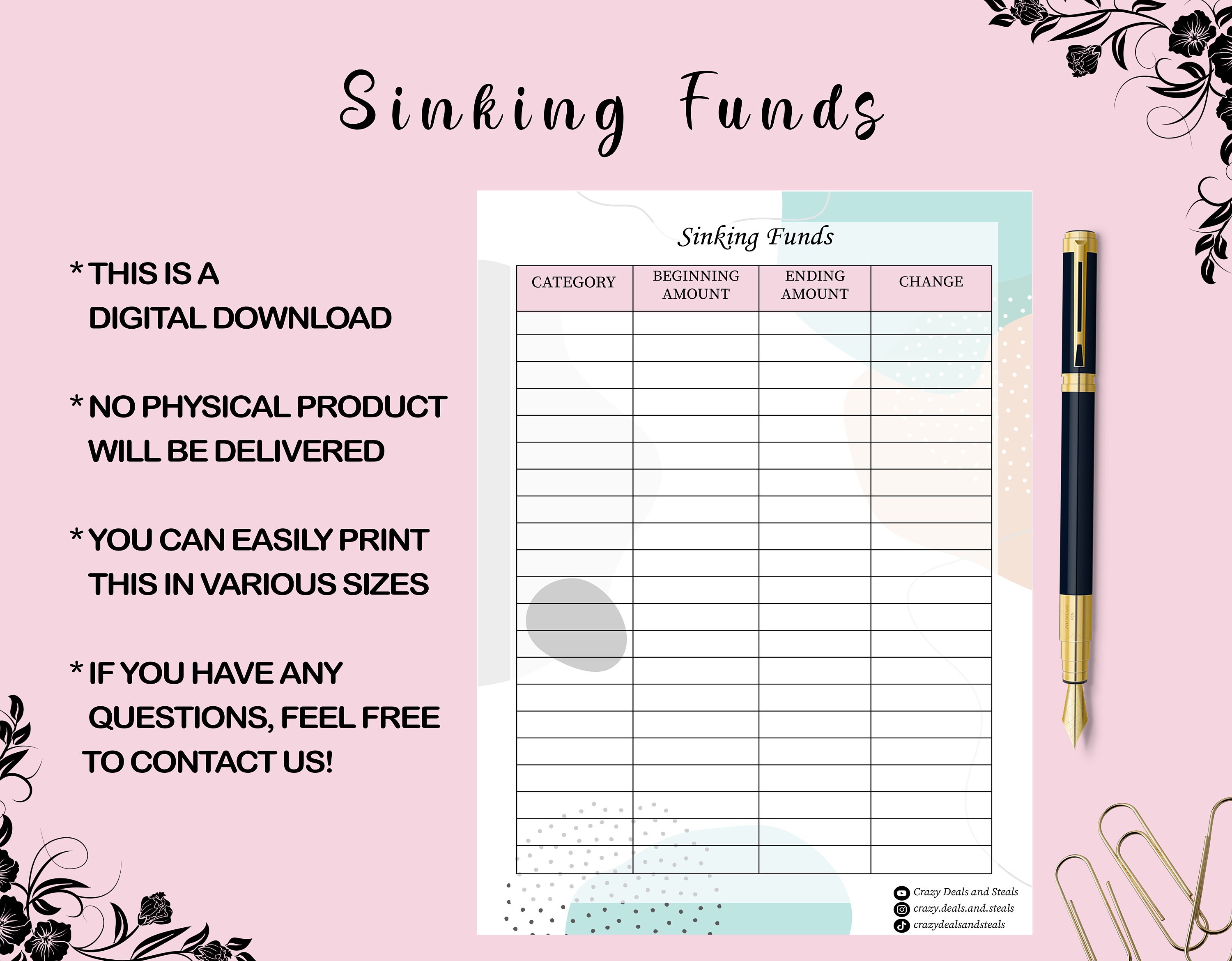 Sinking Funds Printable Template Digital Download PDF File, Savings ...