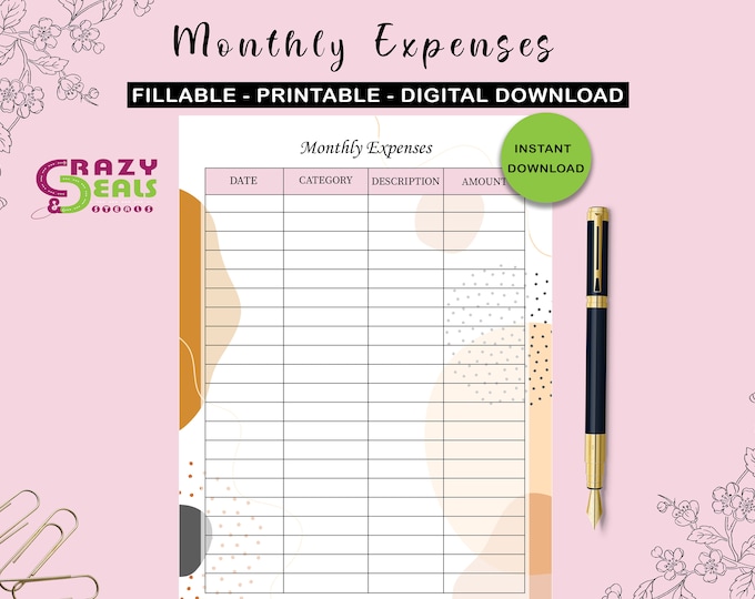 Printable Monthly Expense Trackers, Spending Tracker, Expense Log ...