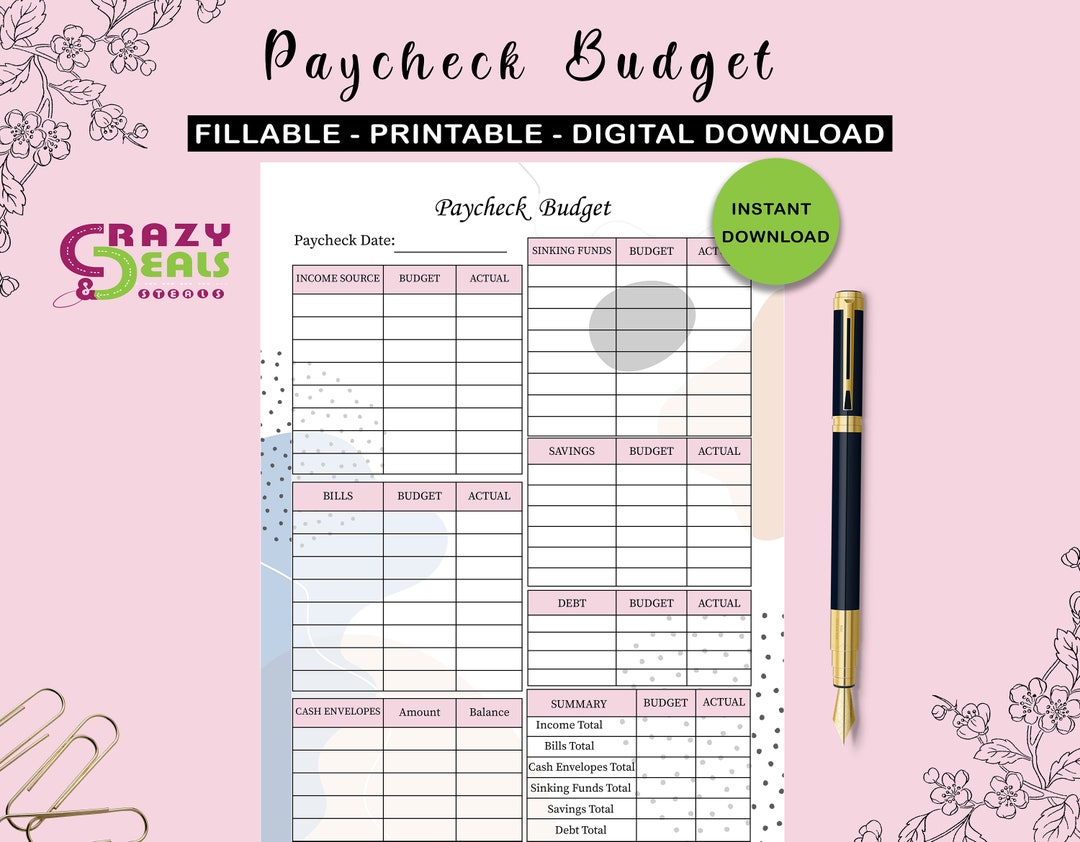 Paycheck Budget Printable Template Digital Download PDF File, Budget ...