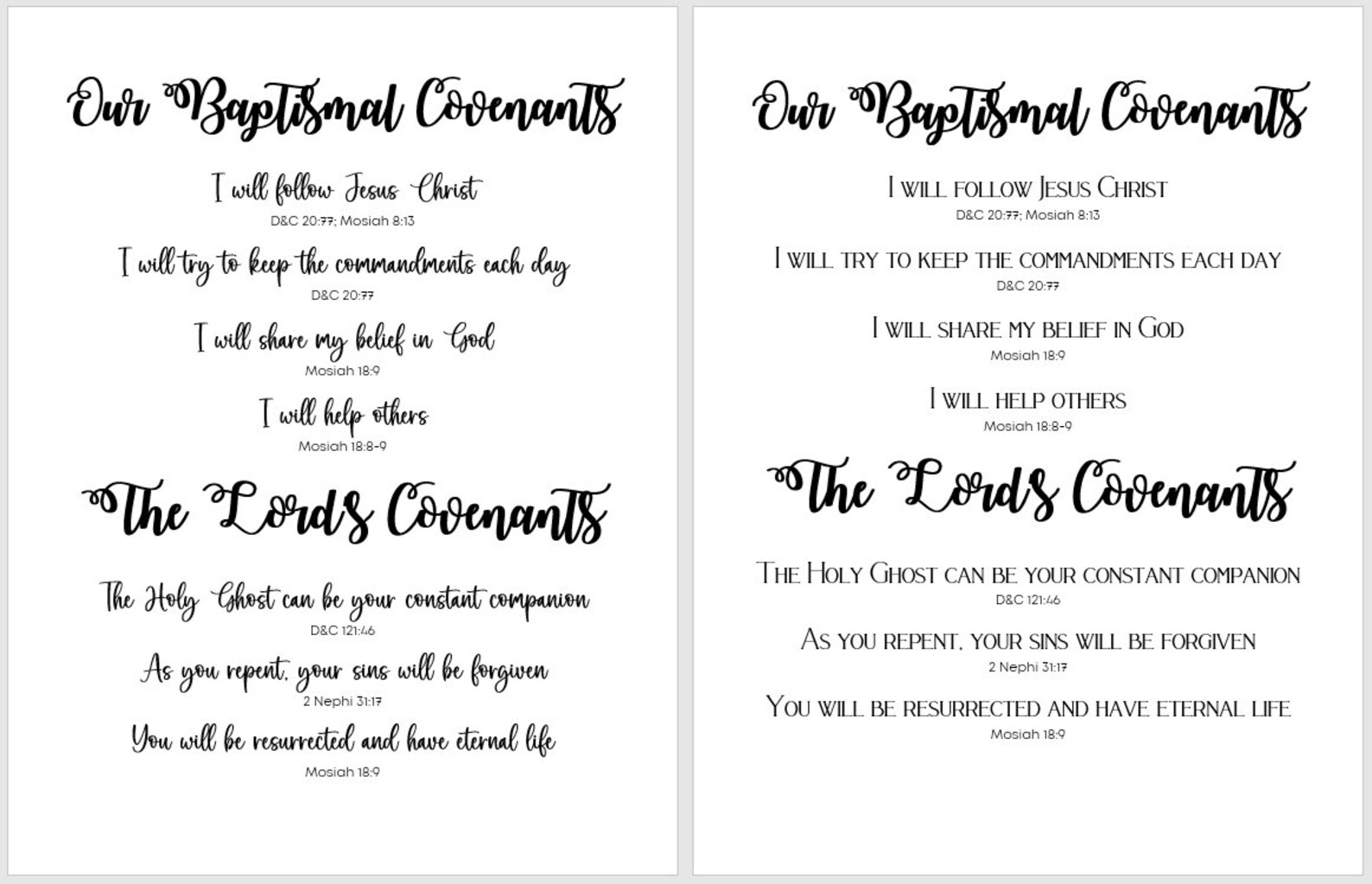 Baptism Covenants Printable Church of Jesus Christ of - Etsy