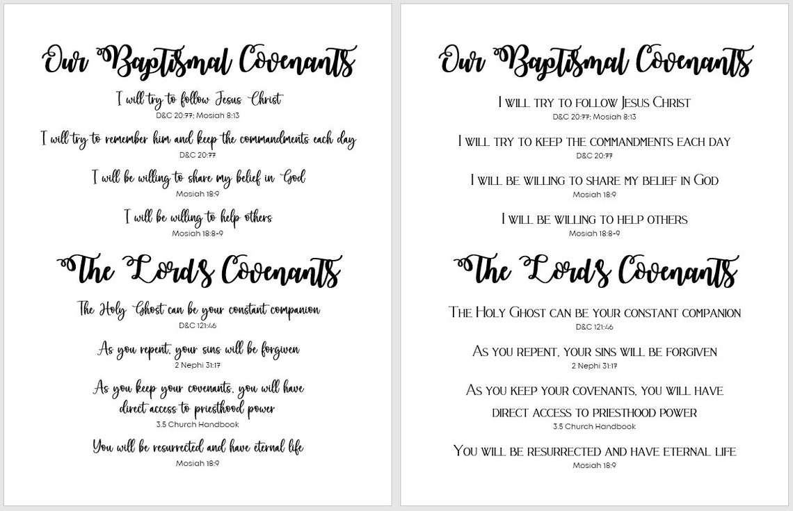Baptism Covenants Printable Church of Jesus Christ of - Etsy