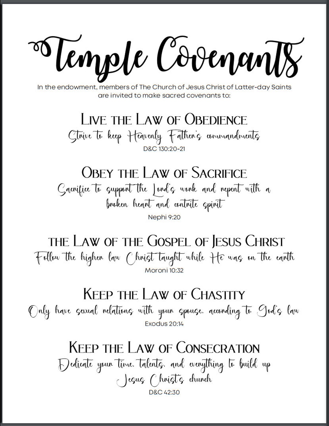 Endowment & Baptism Covenants Printables - Church of Jesus Christ of ...