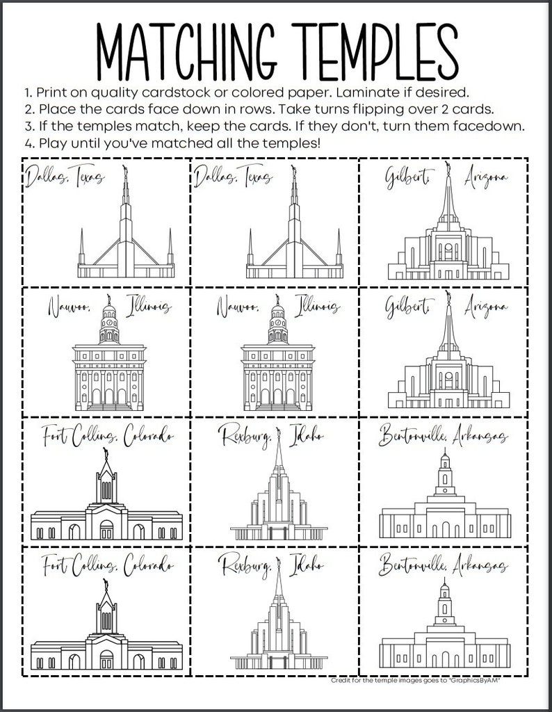 Temple Matching Game - Church of Jesus Christ of Latter-day Saints 24 ...