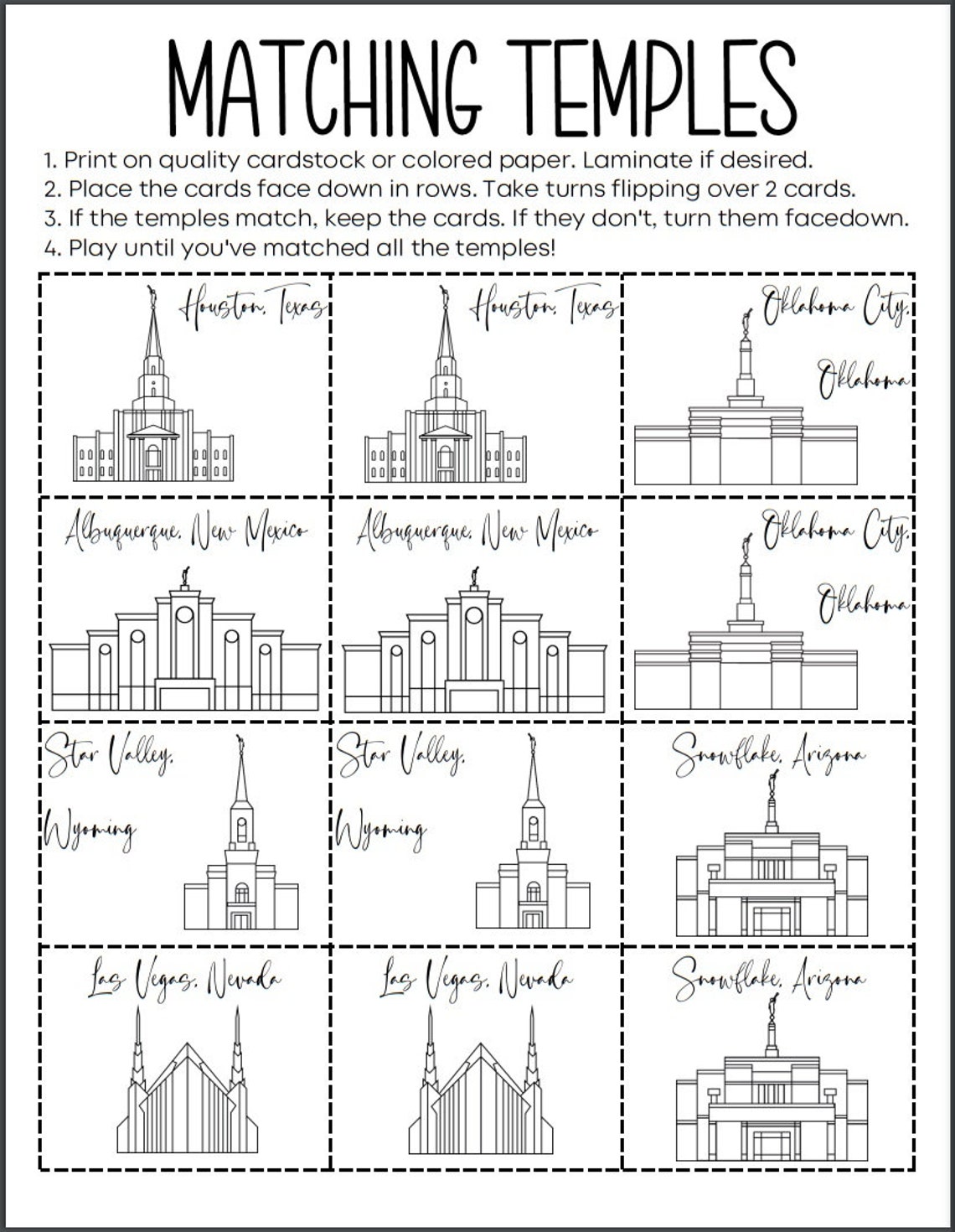 Temple Matching Game Church of Jesus Christ of Latter-day Saints 24 ...