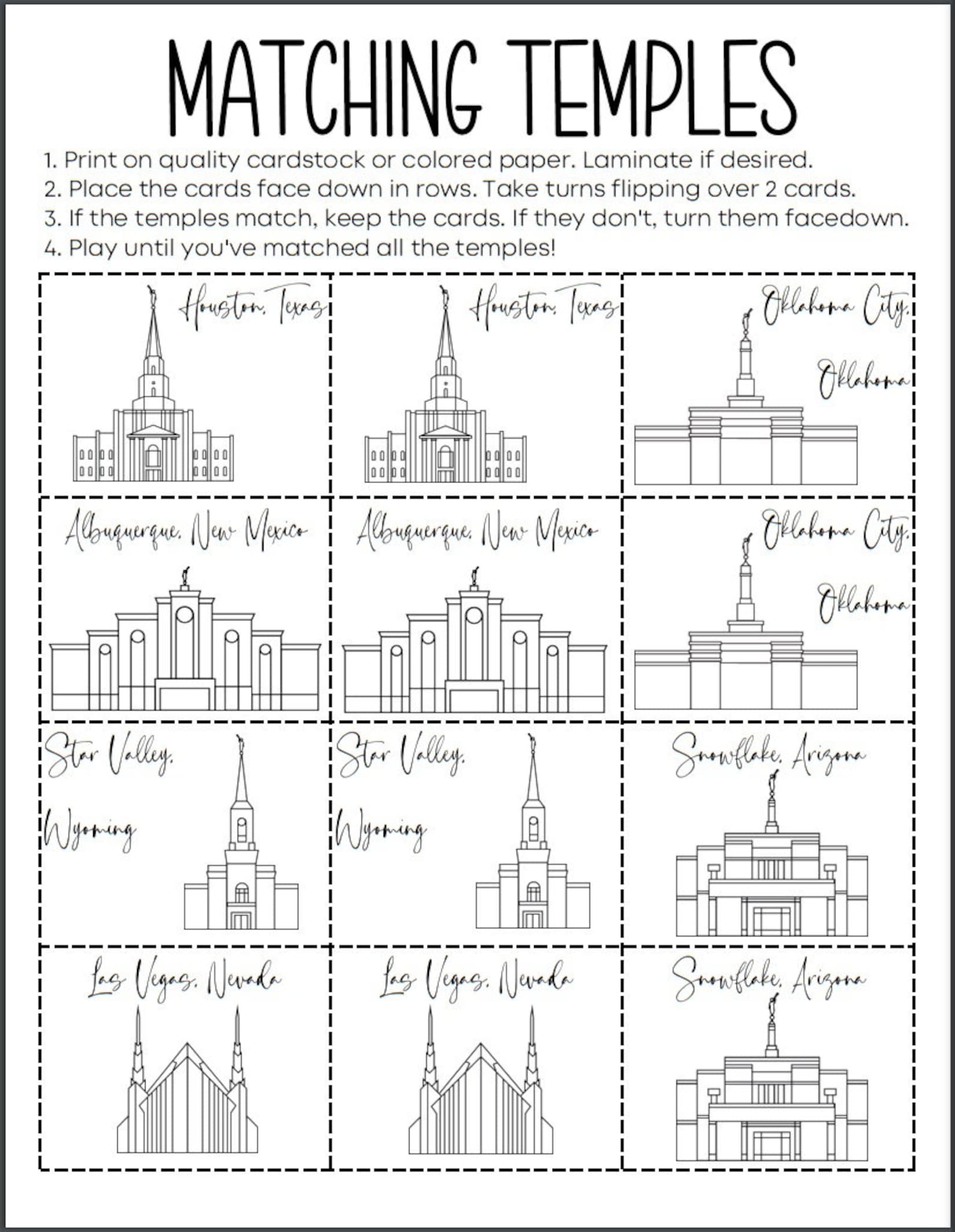 Temple Matching Game - Church of Jesus Christ of Latter-day Saints 24 ...