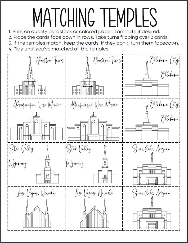 Temple Matching Game - Church of Jesus Christ of Latter-day Saints 24 ...