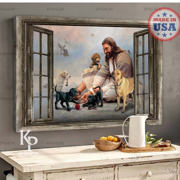 Jesus and Golden Retriever Canvas Art - Etsy