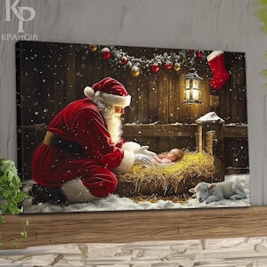 Santa and Baby Jesus Canvas, Christmas Nativity Wall Art, Santa ...