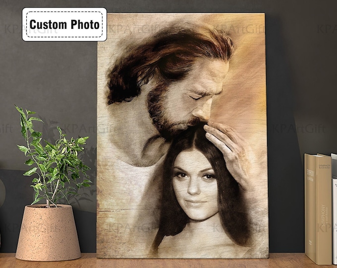 Safe in God Hand, Memorial Canvas, Portrait With Jesus, Loss of Mother ...