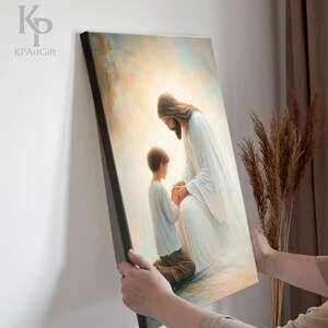 Jesus and Little Boy Praying Canvas, Christian Wall Art, Inspirational ...