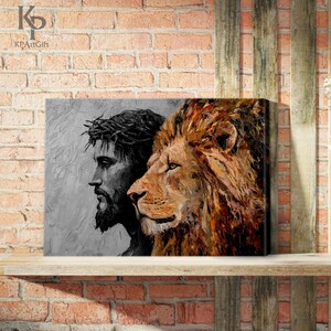 Lion of Judah and Jesus Canvas Art, Christian Wall Decor, Powerful ...