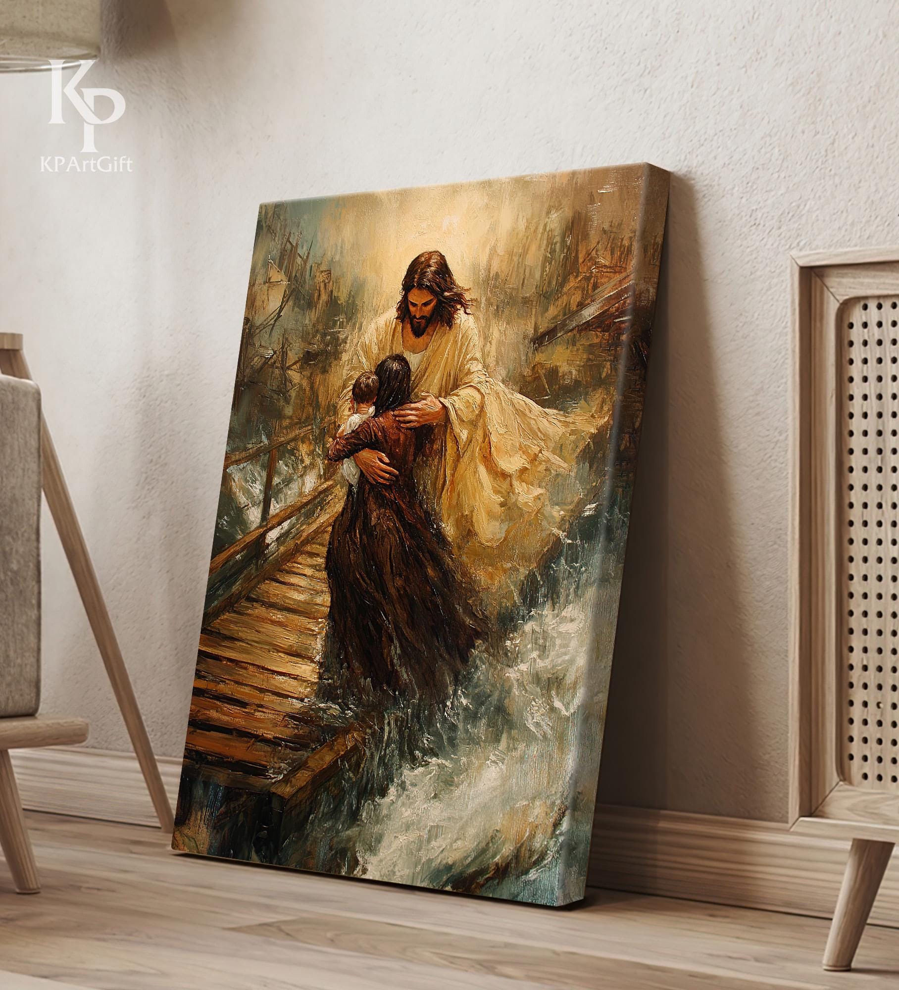 Jesus Protecting Family Canvas, Inspirational Christian Art of Love ...
