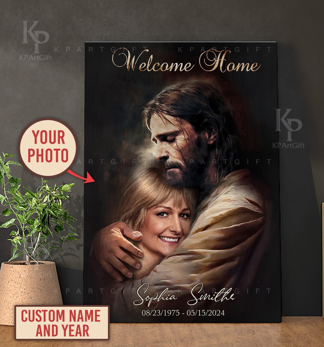 Custom Portrait With Jesus, Safe in the Arms of Jesus Memorial Canvas ...