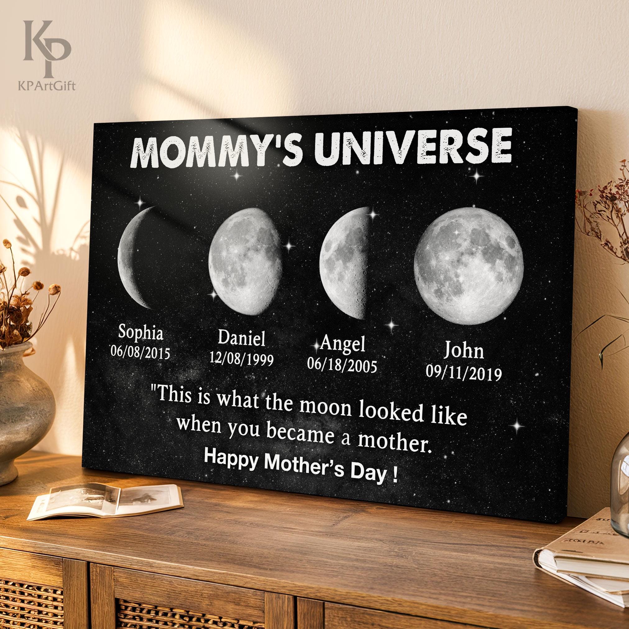 Custom Mommy’s Universe Moon Phase, Mother’s Day Gift With Kids’ Birth ...