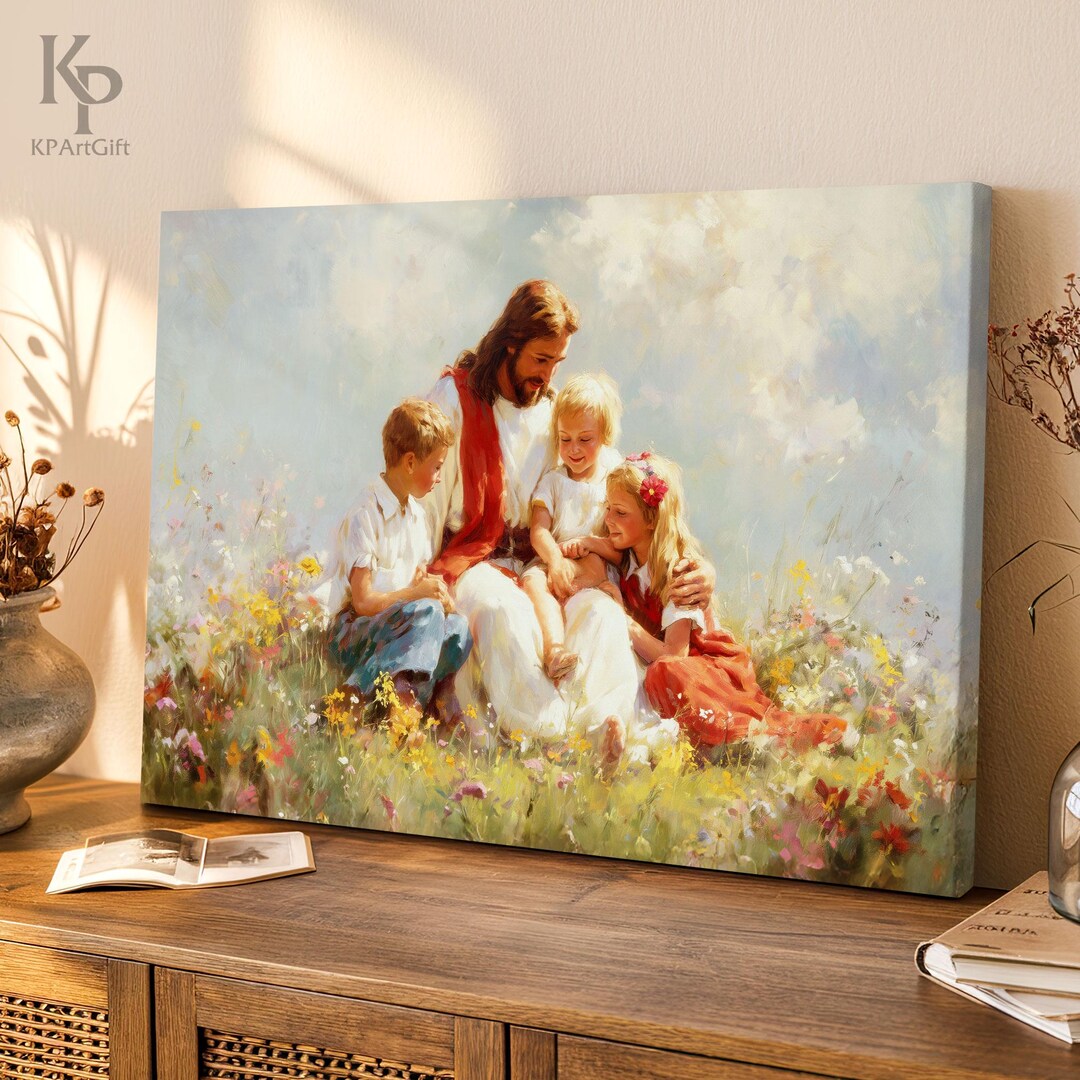 Religious Jesus With Children Canvas, Jesus Teaching Children ...