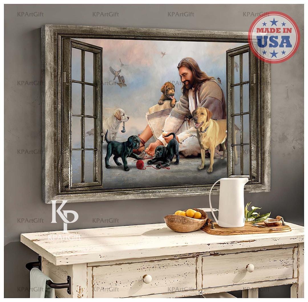 God With Labrador Canvas, Jesus With Labrador, Labrador Dog Lovers Gift ...