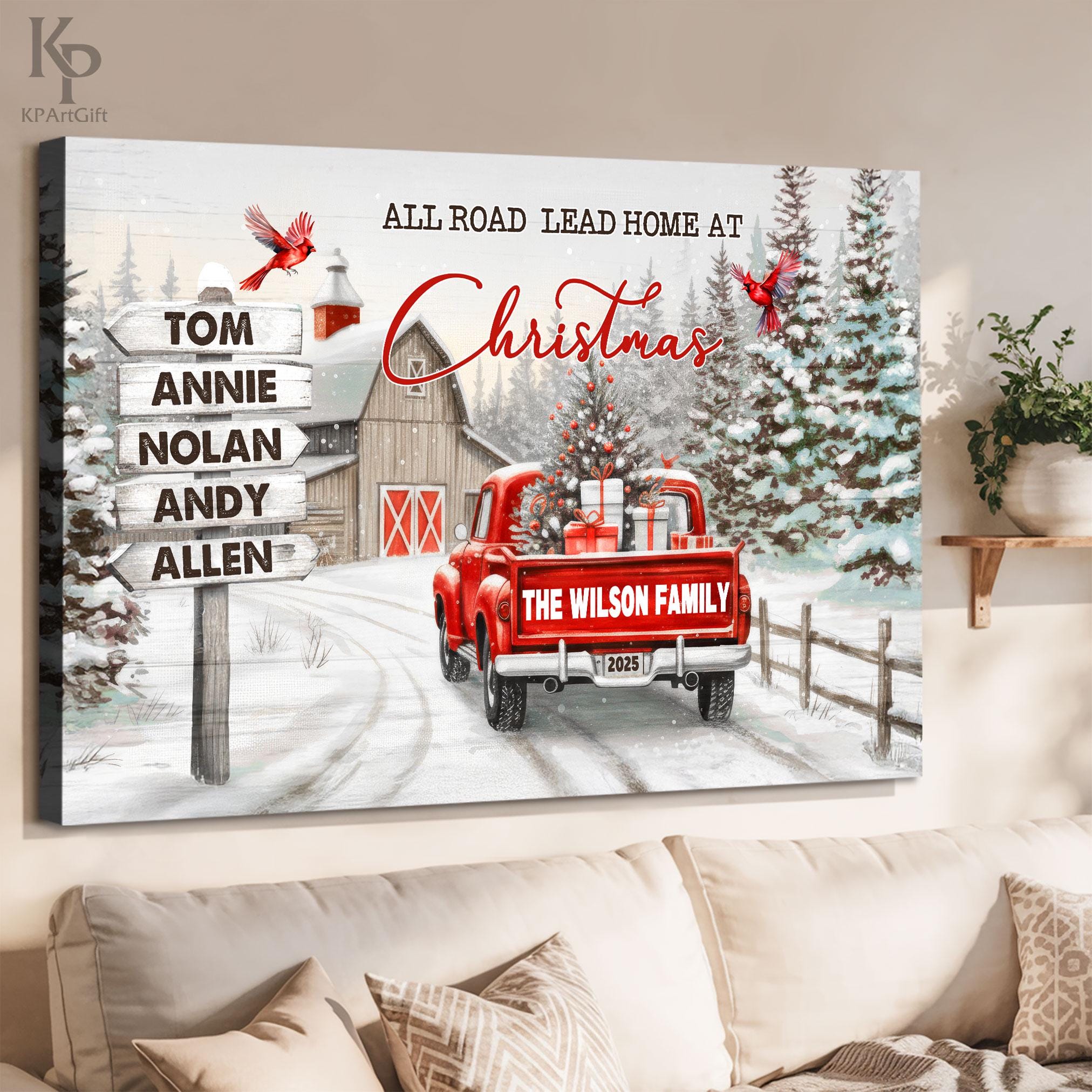 Personalized Family Christmas Sign With Names, All Roads Lead Home at ...