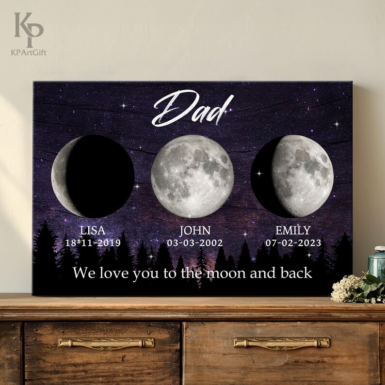 Personalized Moon Phase Canvas – Custom Lunar Gift for Dad, Starry ...