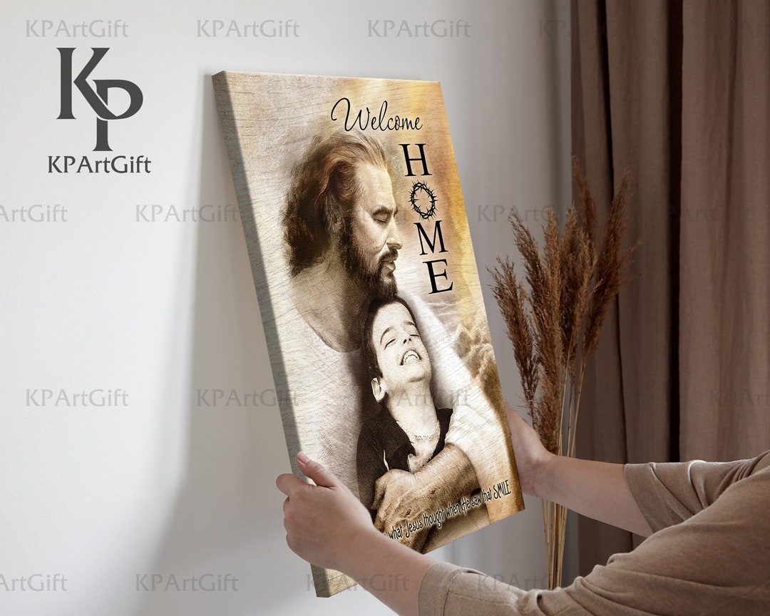 PORTRAIT WITH JESUS Welcome Home Jesus Canvas Wall Art Custom Memorial ...