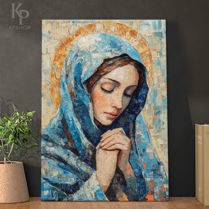 Blessed Virgin Mary in Prayer Canvas, Marian Devotional Art, Christian ...