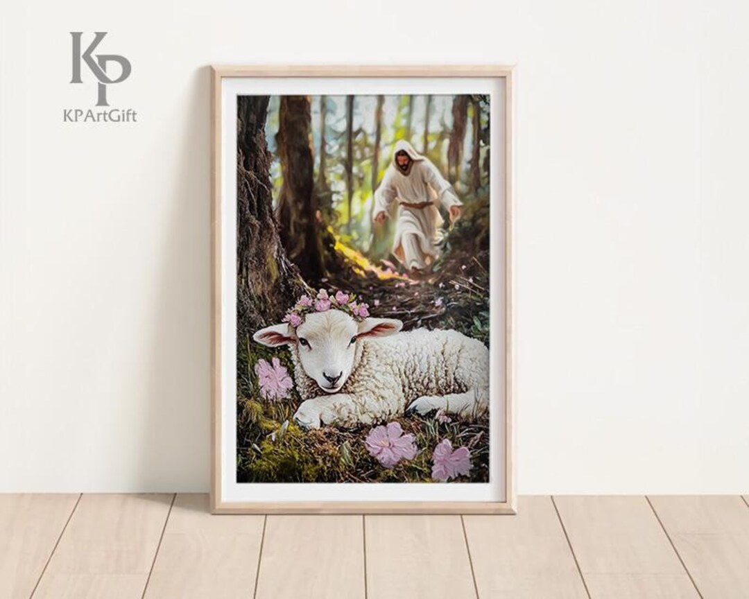 Jesus Searching for Lost Lamb Digital Wall Art, Gentle Shepherd ...