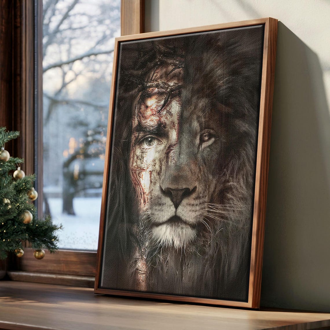 Jesus and Lion Face Art Canvas, Lion of Judah - Jesus Art Canvas ...