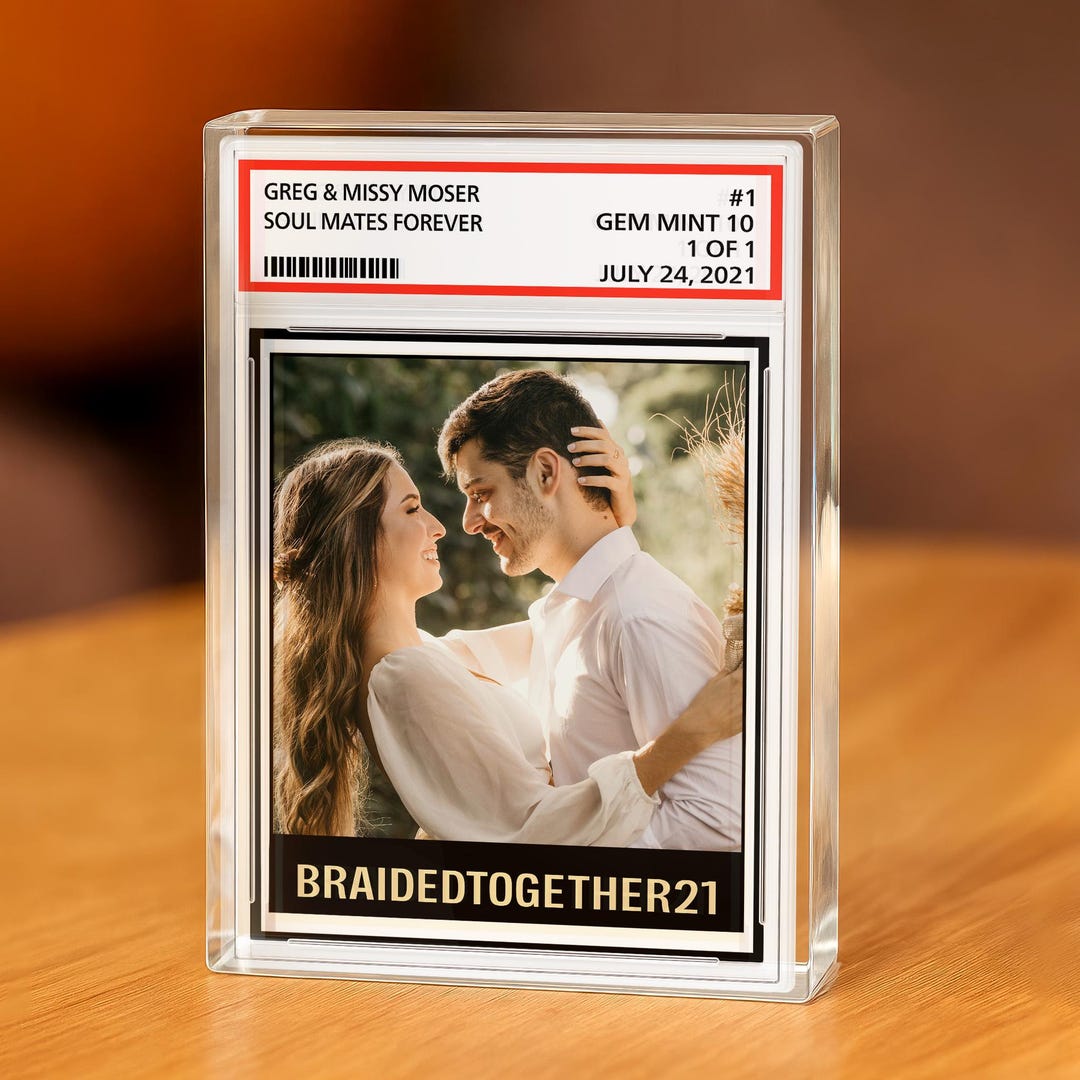 Custom Couple Photo Trading Card Style Acrylic Block Plaque, Soulmates ...
