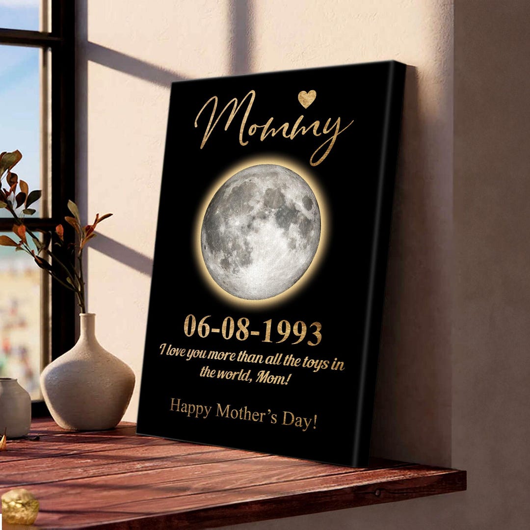 Custom Moon Phase Family Mom Birthday, Mommy Moon Wall Art With Date ...