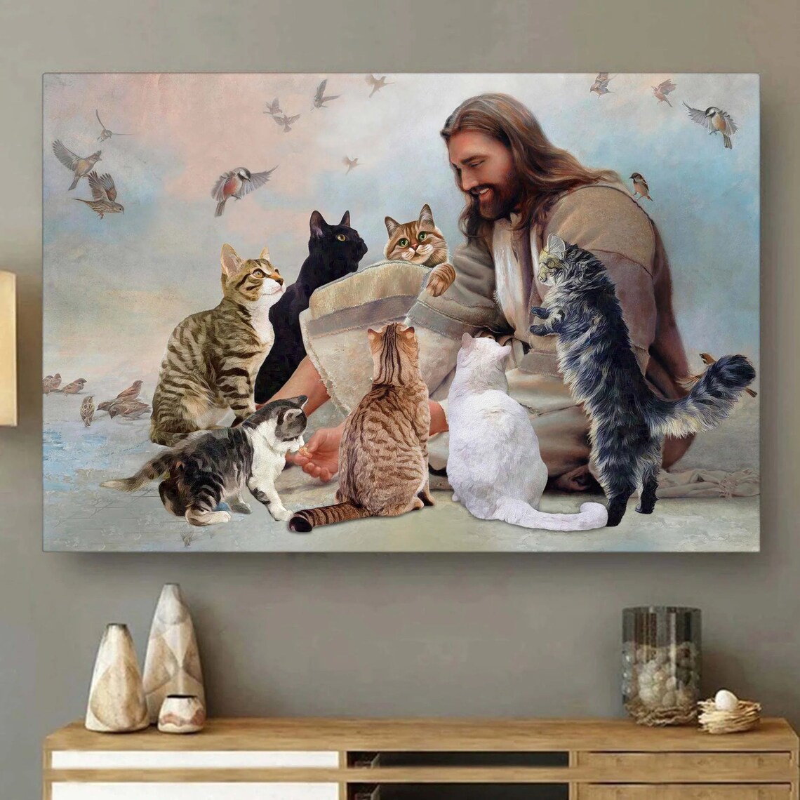 Jesus With Cats Canvas, Cat Lovers, Canvas for Cat Lovers - Etsy