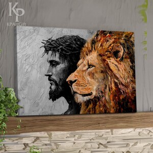 Lion of Judah and Jesus Canvas Art, Christian Wall Decor, Powerful ...