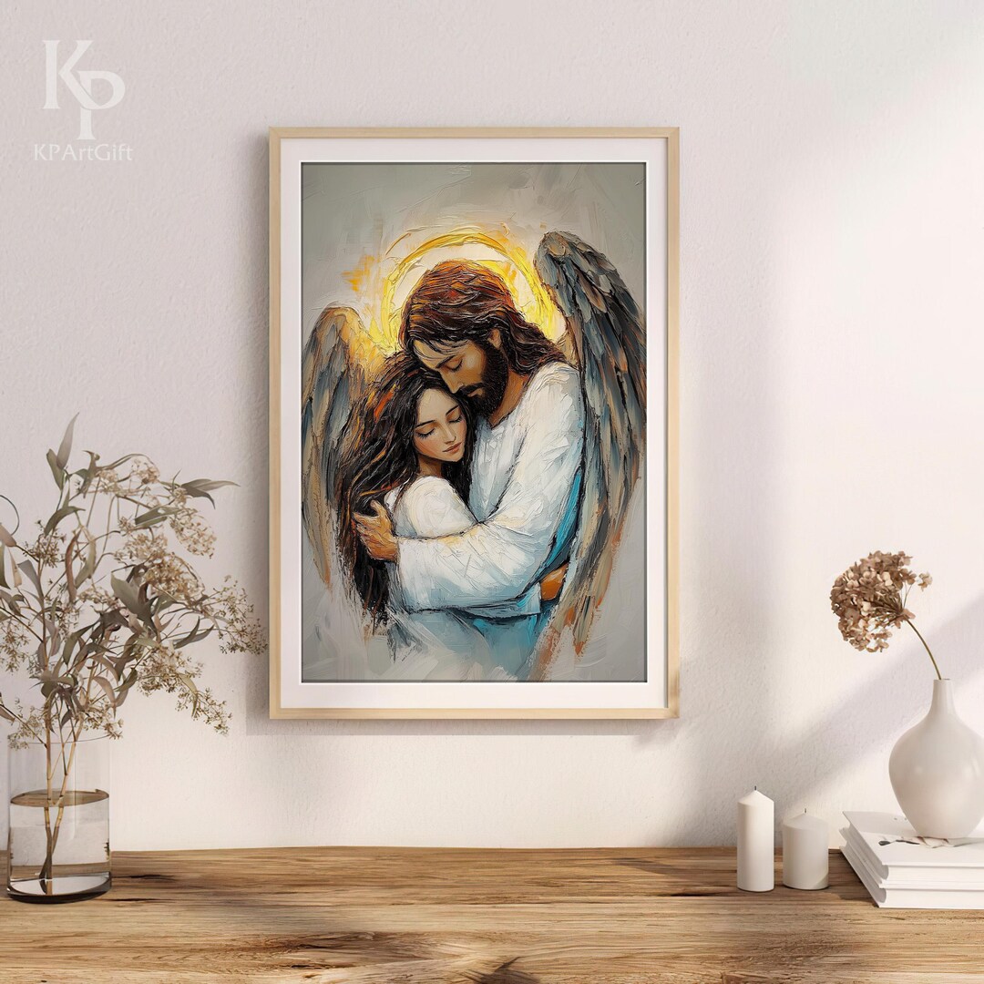 Jesus Embracing Woman Digital Wall Art, Christian Download, Angel Wings ...