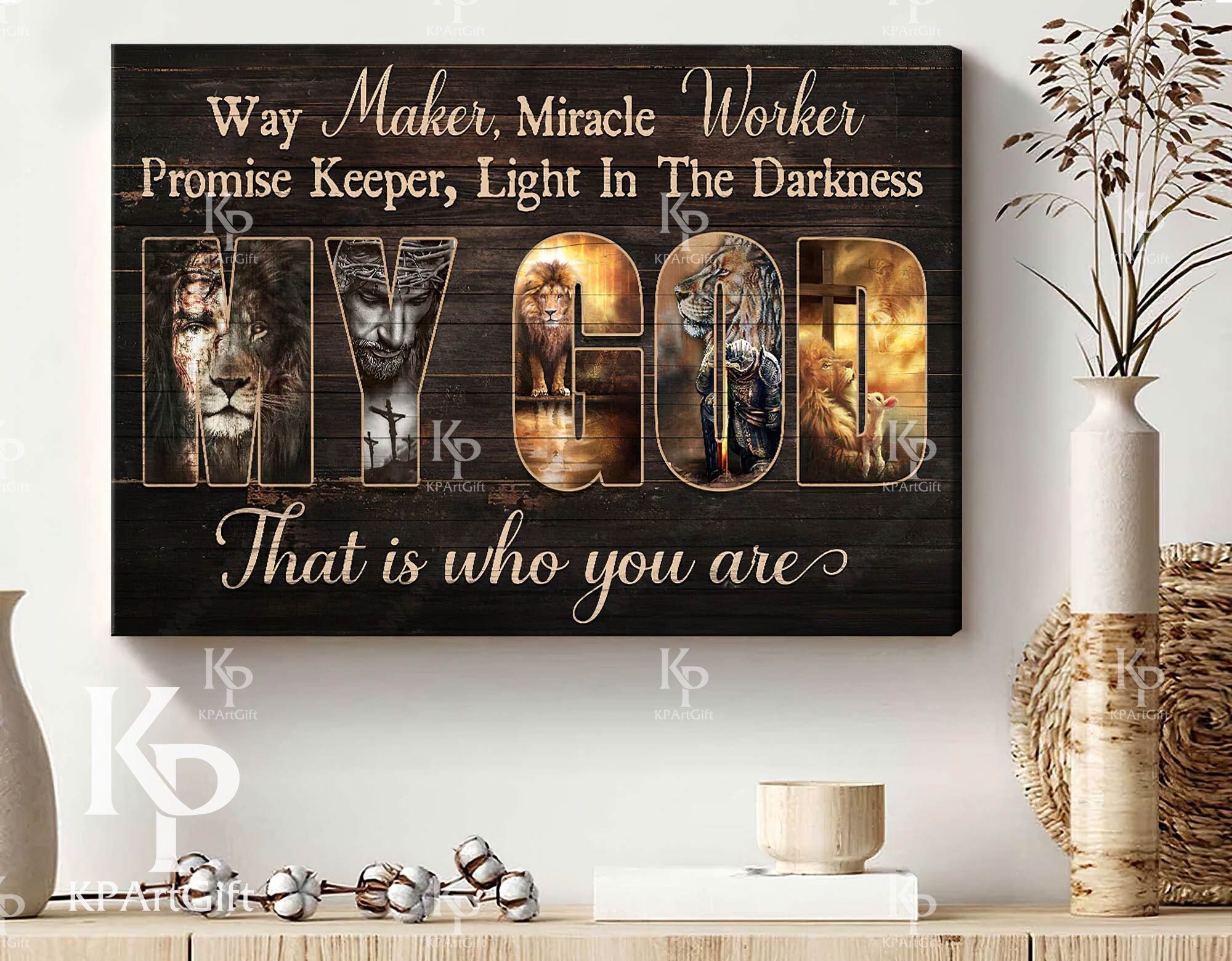 My God Way Maker Miracle Worker Canvas Jesus and Lion Judah - Etsy