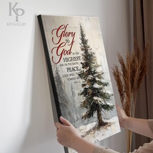 Christmas Tree Canvas Art With Scripture, Peace on Earth, Luke 2:14 ...