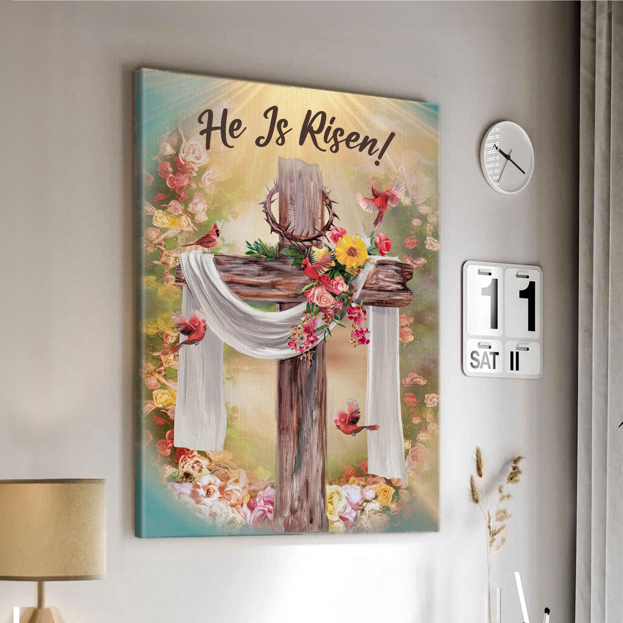 Rustic Easter Cross Canvas – "he is Risen" Religious Wall Art for Home ...