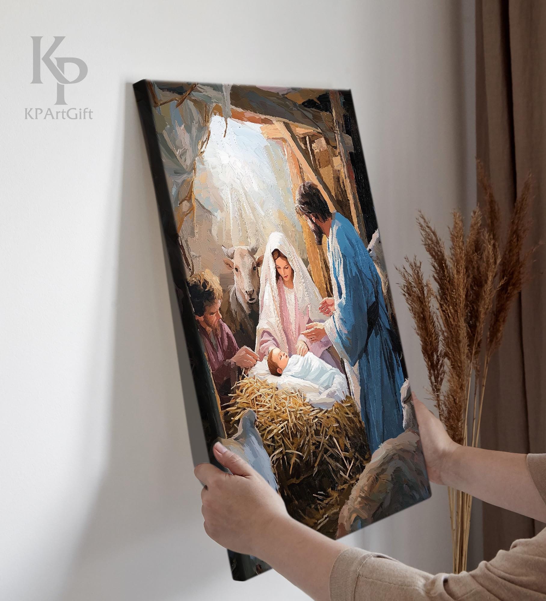 Nativity Scene Canvas Art, Holy Family and Baby Jesus, Christian ...
