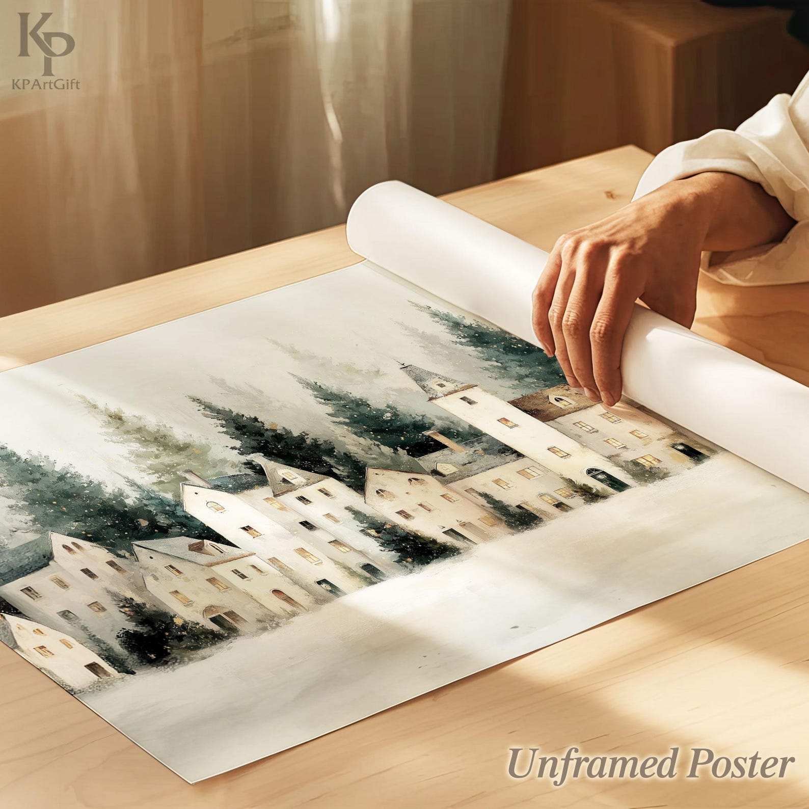 Winter Village Landscape Canvas, Cozy Snowy Town, Rustic Christmas Xmas ...