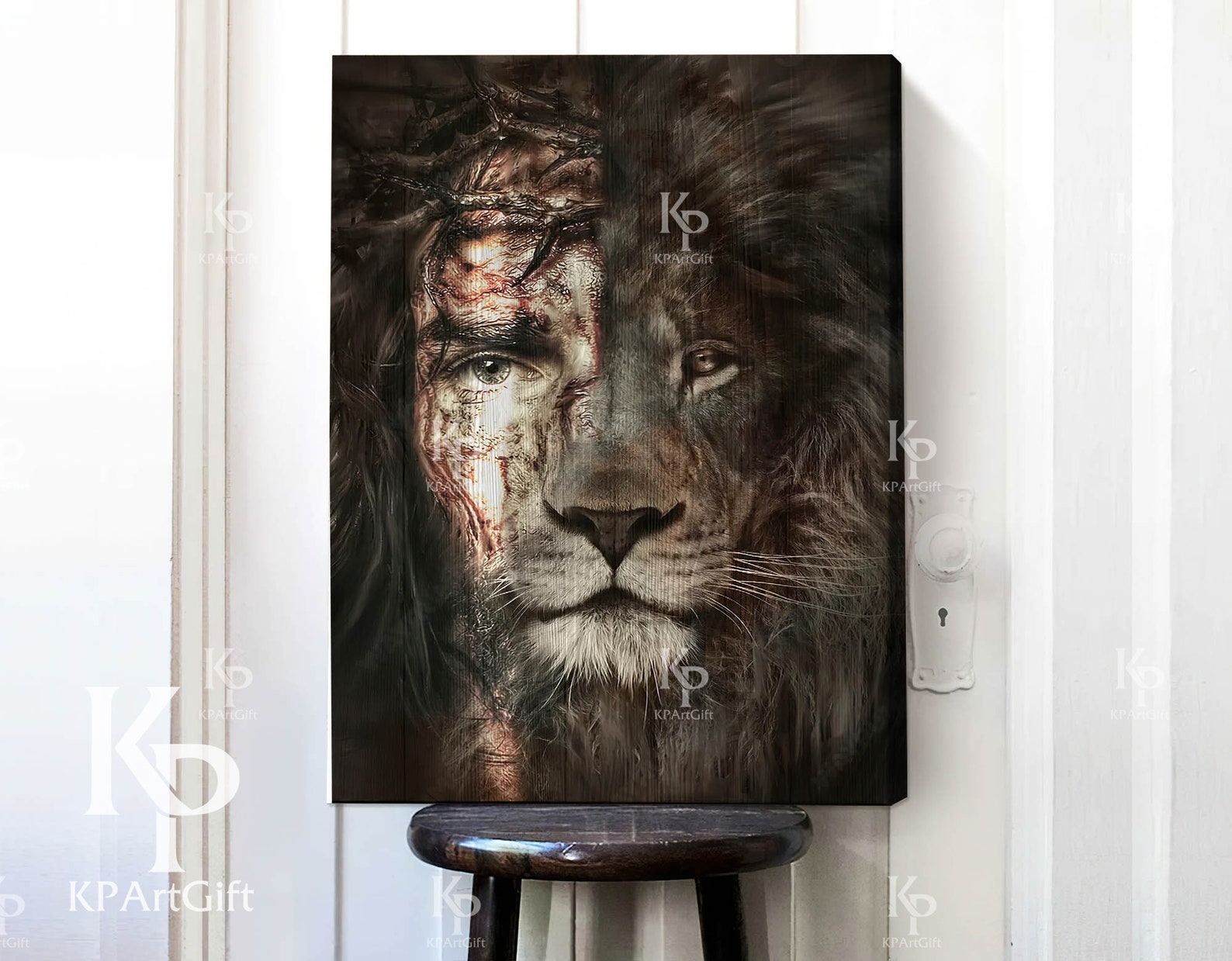Jesus and Lion Face Art Canvas, Lion of Judah - Jesus Art Canvas ...