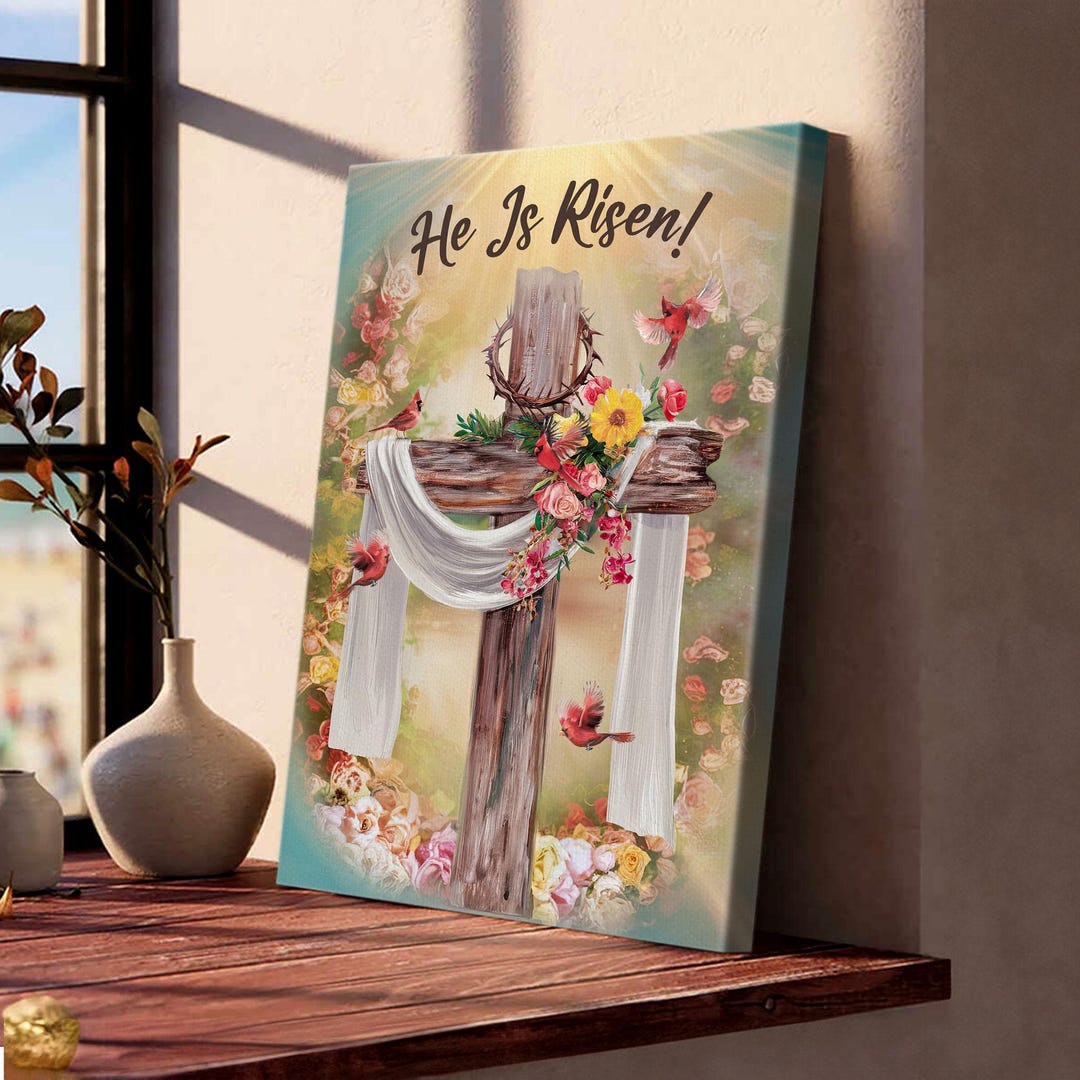 Rustic Easter Cross Canvas – "he is Risen" Religious Wall Art for Home ...