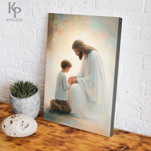 Jesus and Little Boy Praying Canvas, Christian Wall Art, Inspirational ...