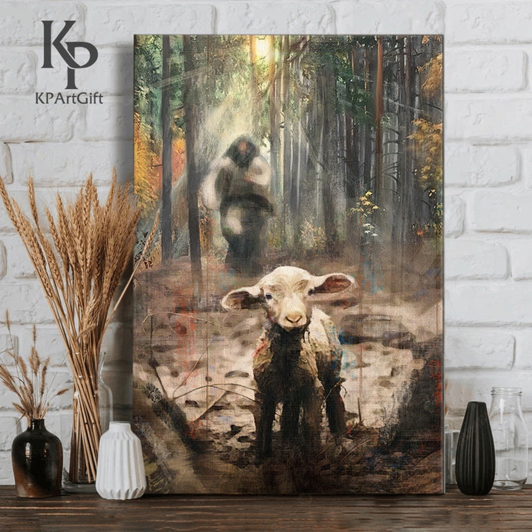 Shepherd and the One Sheep Canvas, Modern Silent Rescue Print, Neutral ...