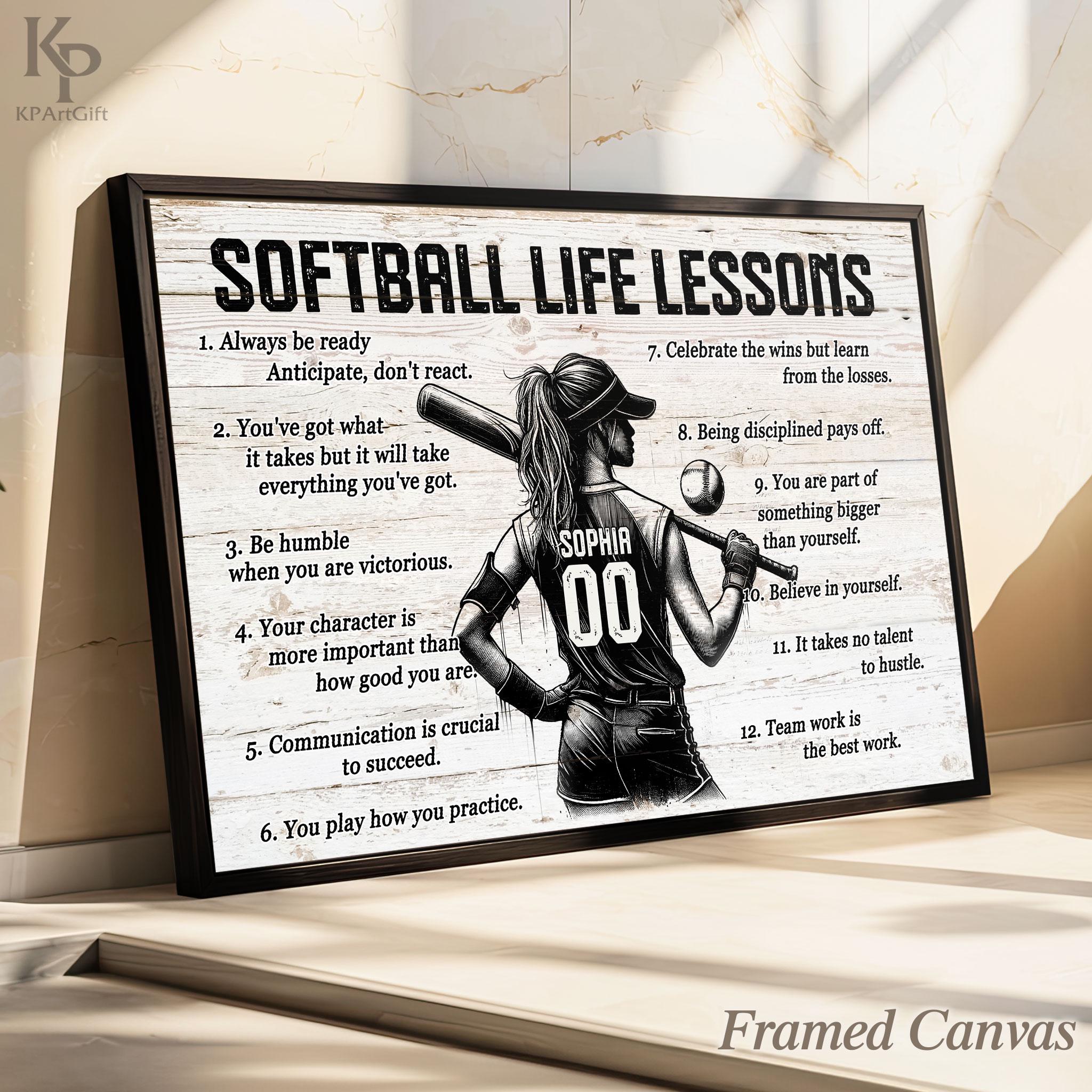 Softball Life Lessons Personalized Canvas, Custom Softball Poster Print ...