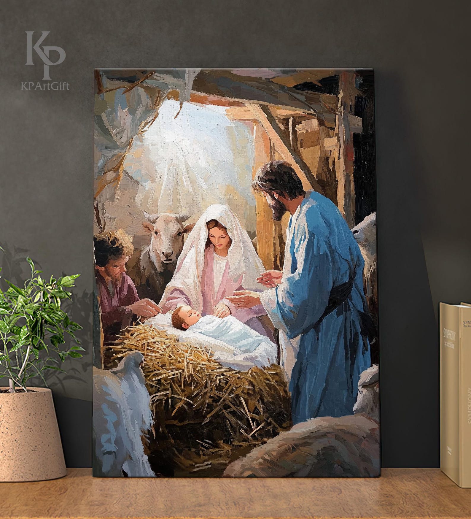 Nativity Scene Canvas Art, Holy Family and Baby Jesus, Christian ...