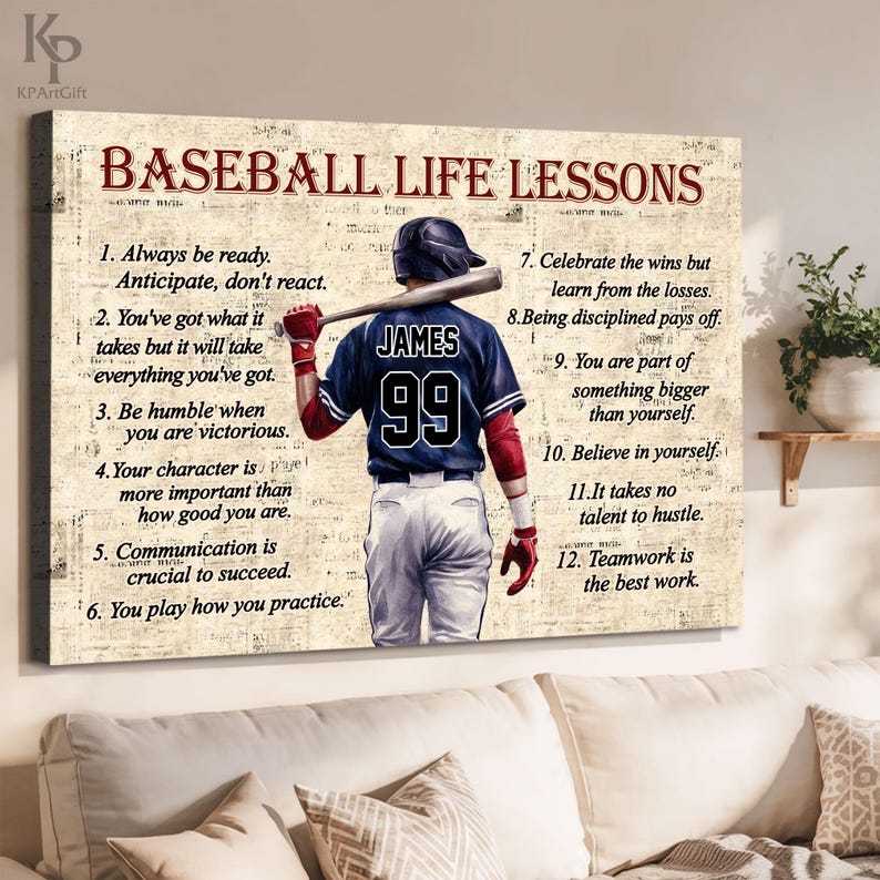 Personalized Baseball Life Lessons Canvas With Custom Name and Number ...